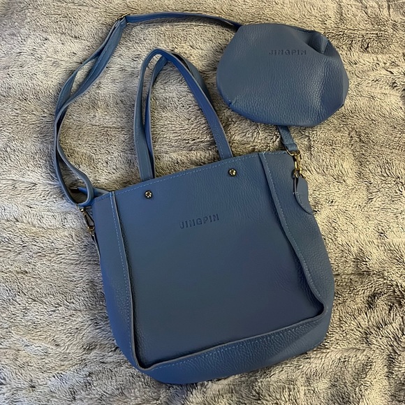 Jingpin | Bags | Steel Blue Tote Purse Set Medium Size Tassel Mini Bag ...